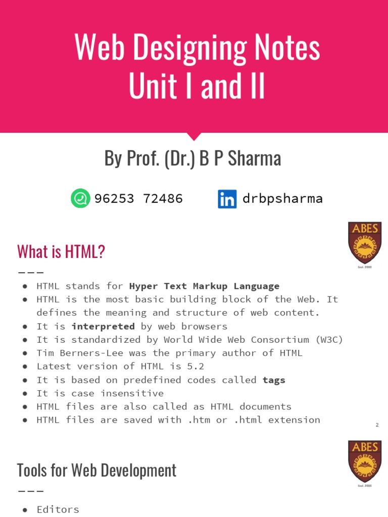 HTML Notes For WD Unit I and II | PDF | Html Element | Html HTML Notes For WD Unit I and II | PDF | Html Element | Html