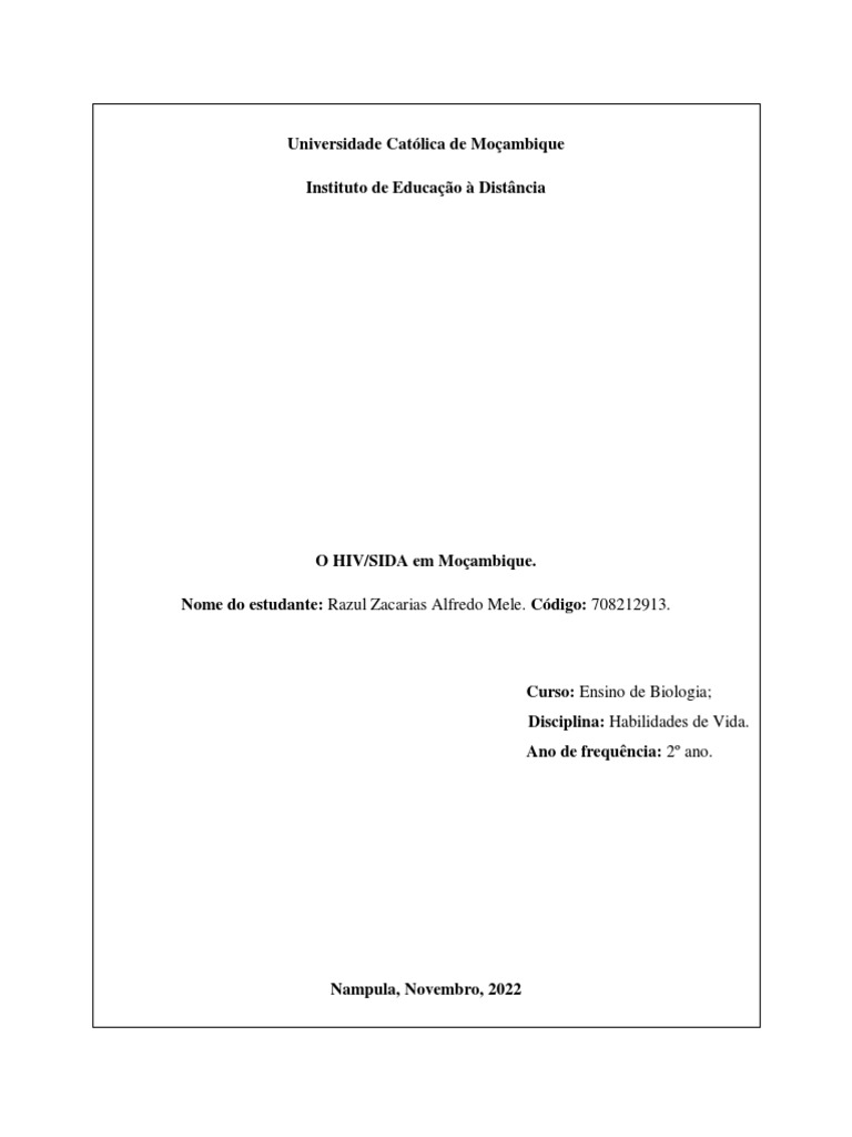 Trabalho HIV-SIDA | PDF | HIV/AIDS | HIV