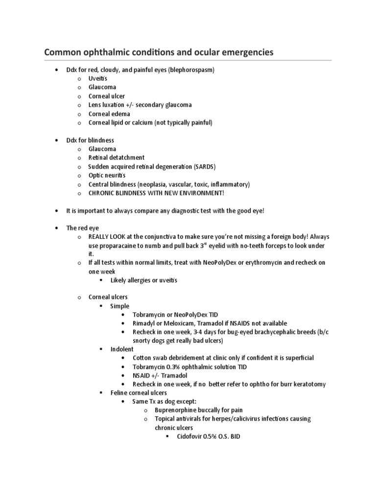 Common Ophthalmic Conditions and Ocular Emergencies | PDF | Cornea | Glaucoma