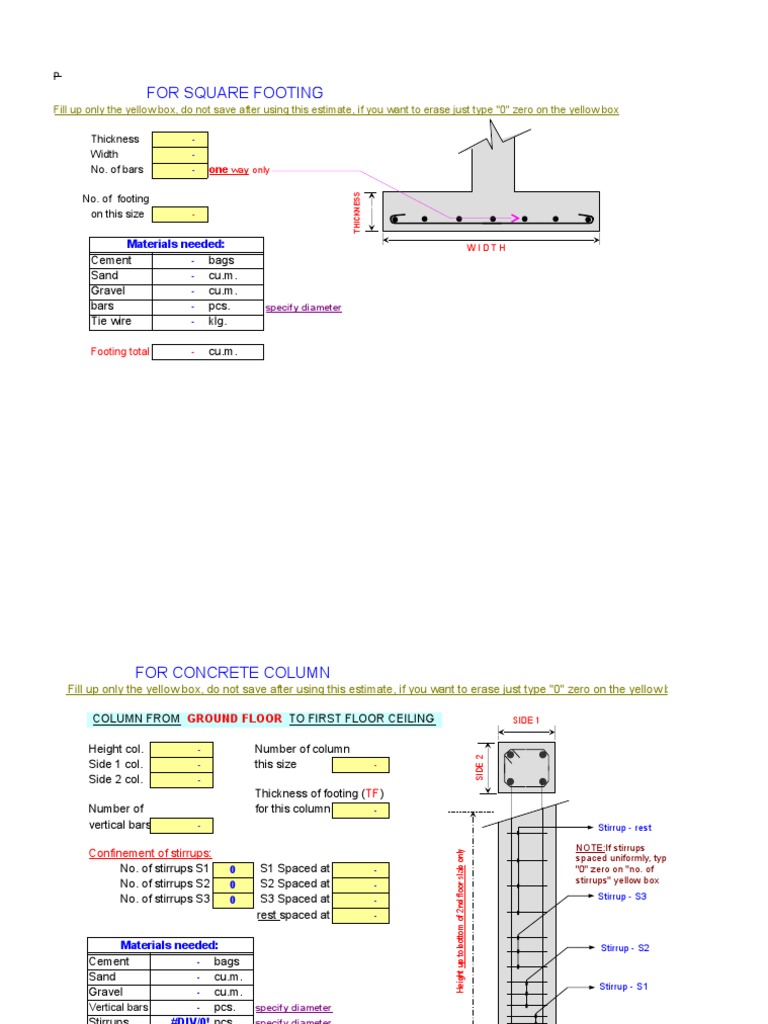 Excel Formula For Estimates | PDF | Concrete | Column