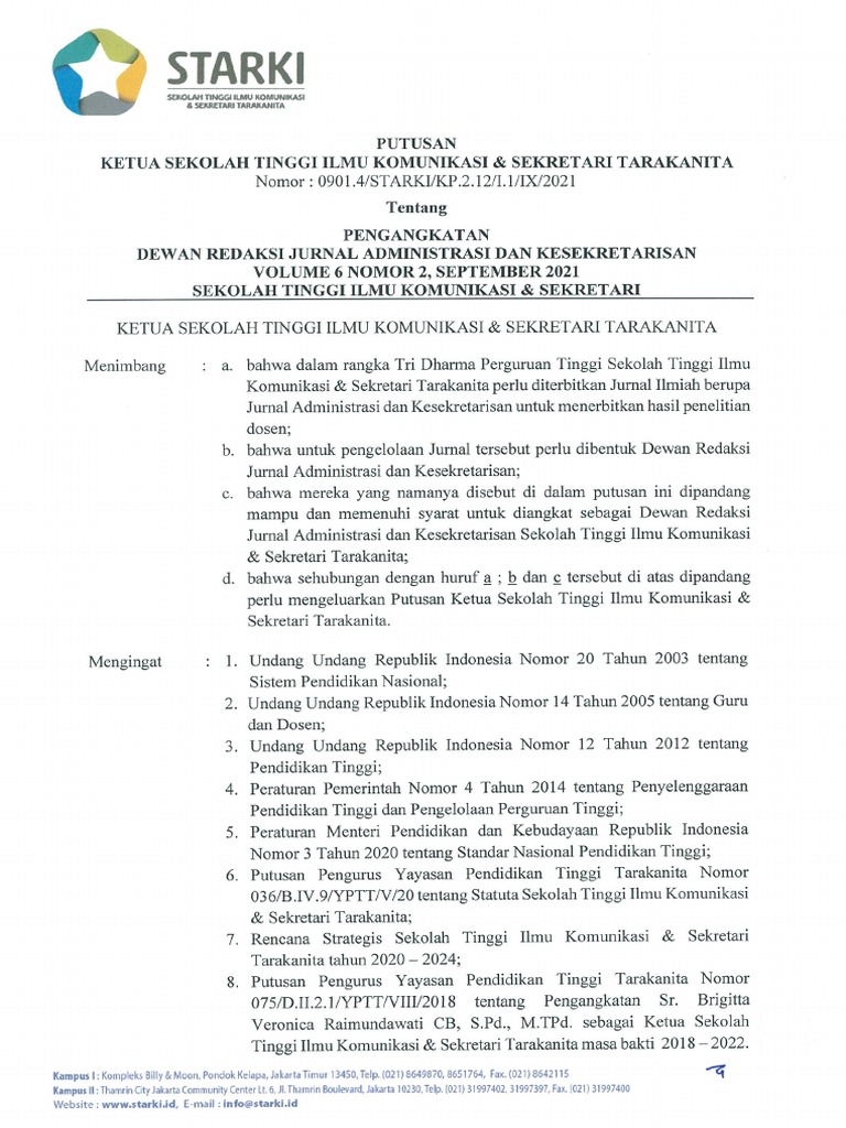 SK Dewan Redaksi Eksternal Jurnal Adm. & Kesekretarisan Vol.6 No.2 - September 2021 A.N ...
