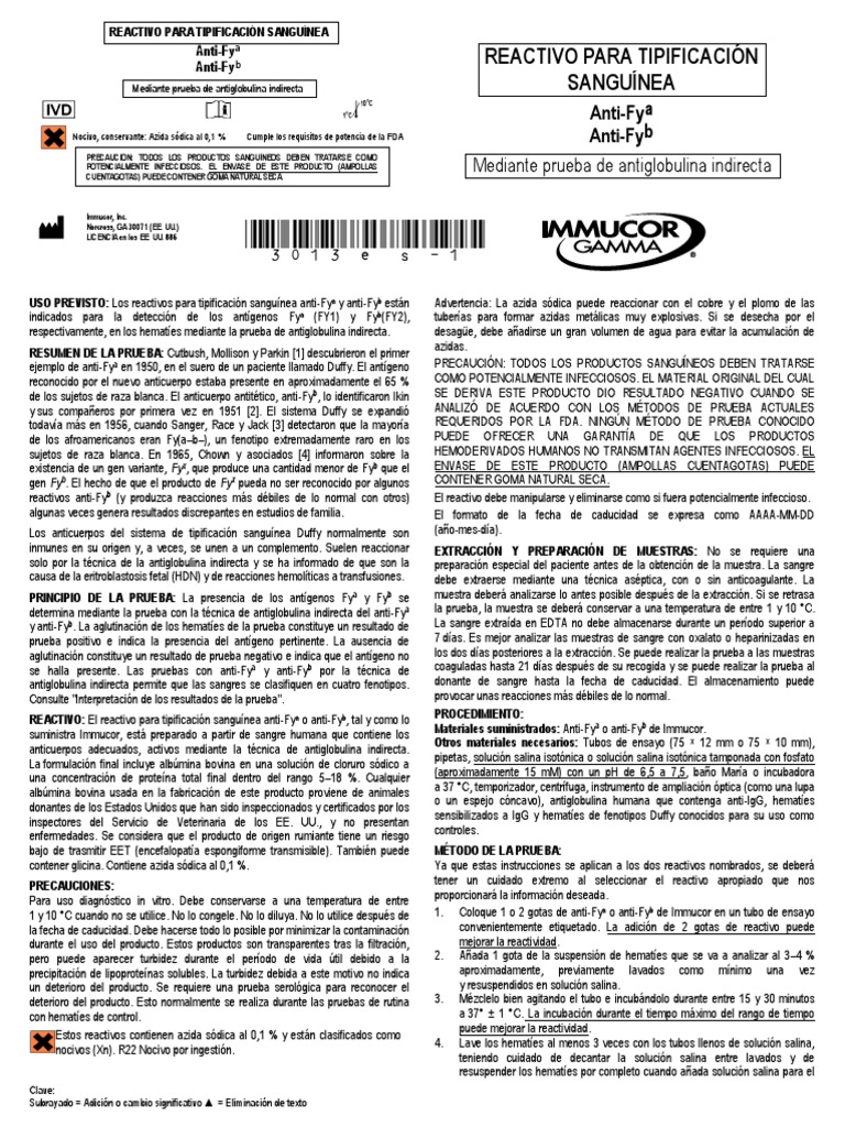 Manual de Instrucciones Anti Fya, Fyb Immucor | PDF
