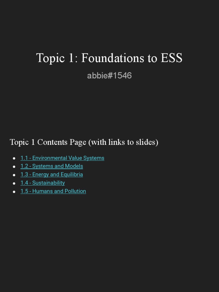 ESS - Topic 1 - Foundations To Ess | PDF | Sustainability | Ecosystem