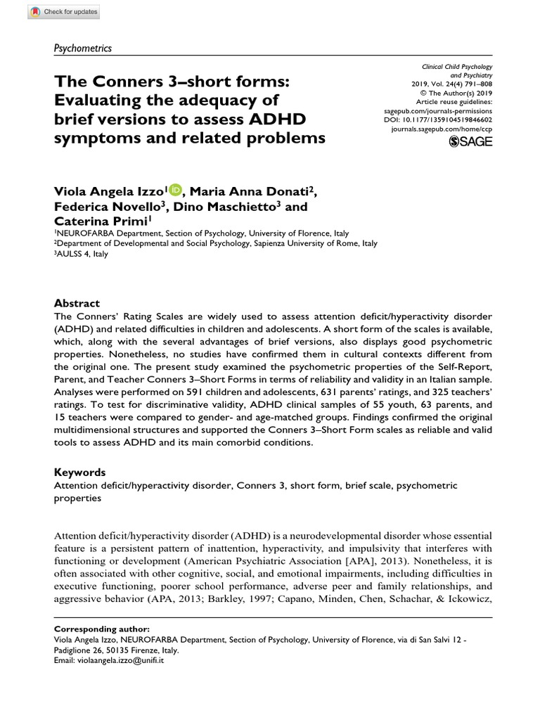 2019 - Conners 3 ADHD Symptoms | PDF