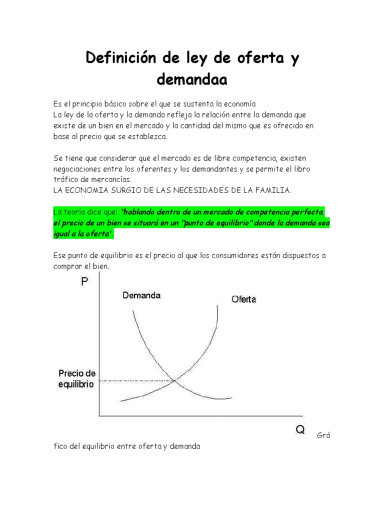 Definicion de Ley de Oferta y Demanda | PDF | Finanzas y dinero ...