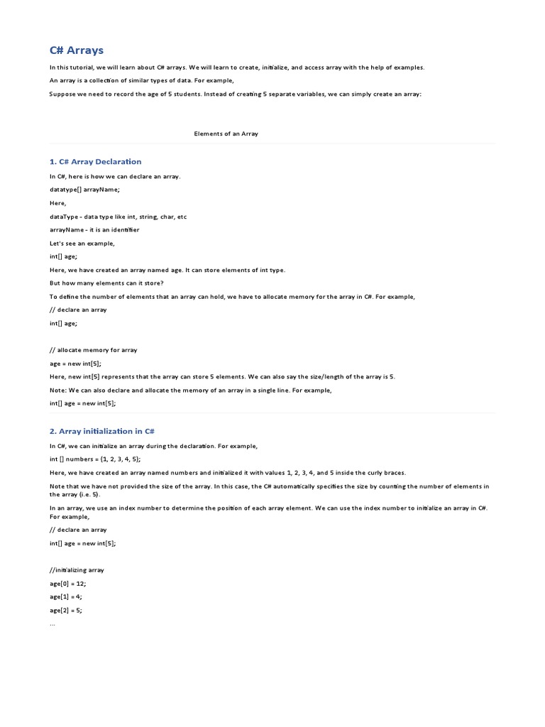 C Array Pdf Array Data Structure C Sharp Programming Language