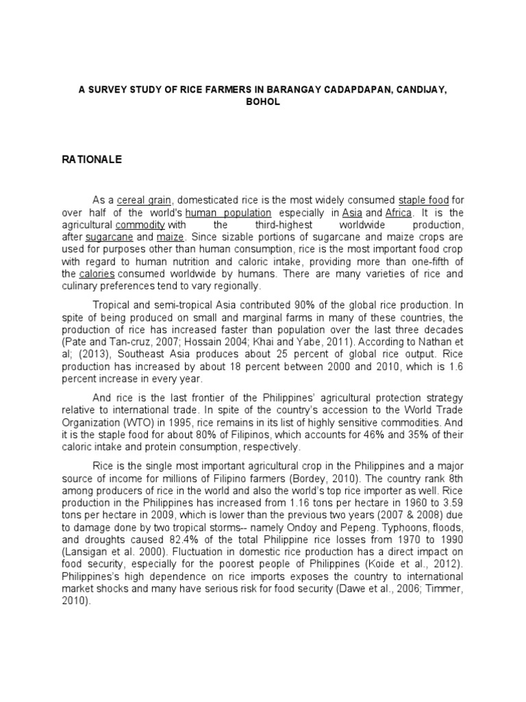 Rationale: A Survey Study of Rice Farmers in Barangay Cadapdapan ...