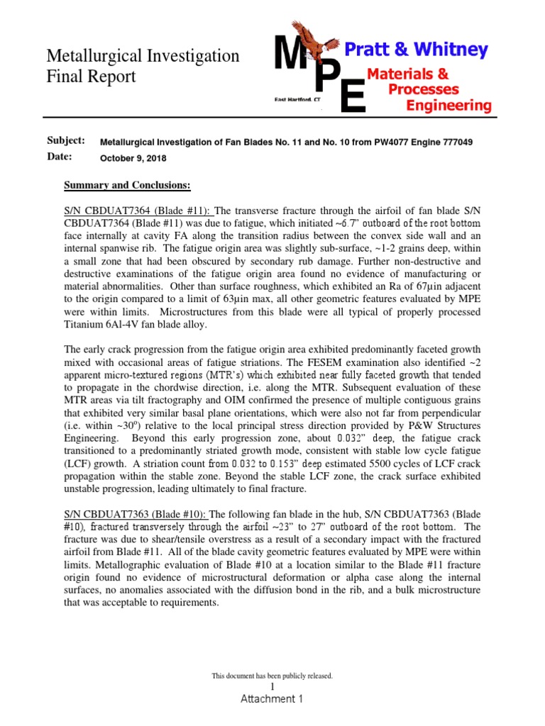 Powerplants Attachment 1 P&W Materials & Process Engineering ...
