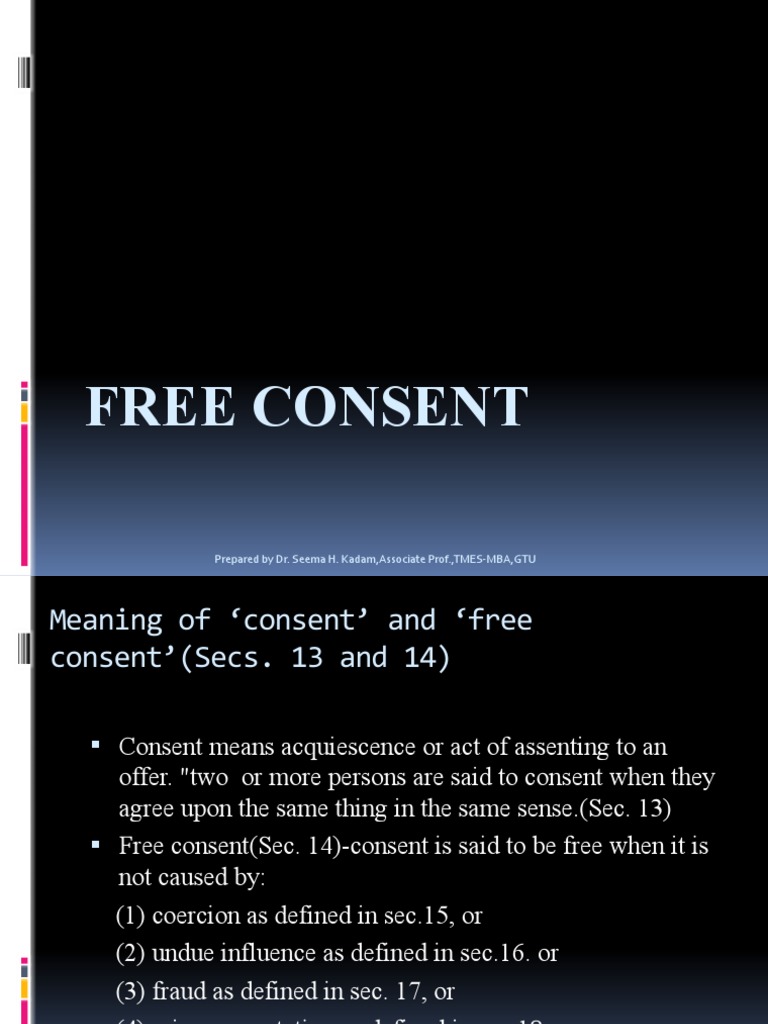 Free Consent | PDF | Misrepresentation | Consideration