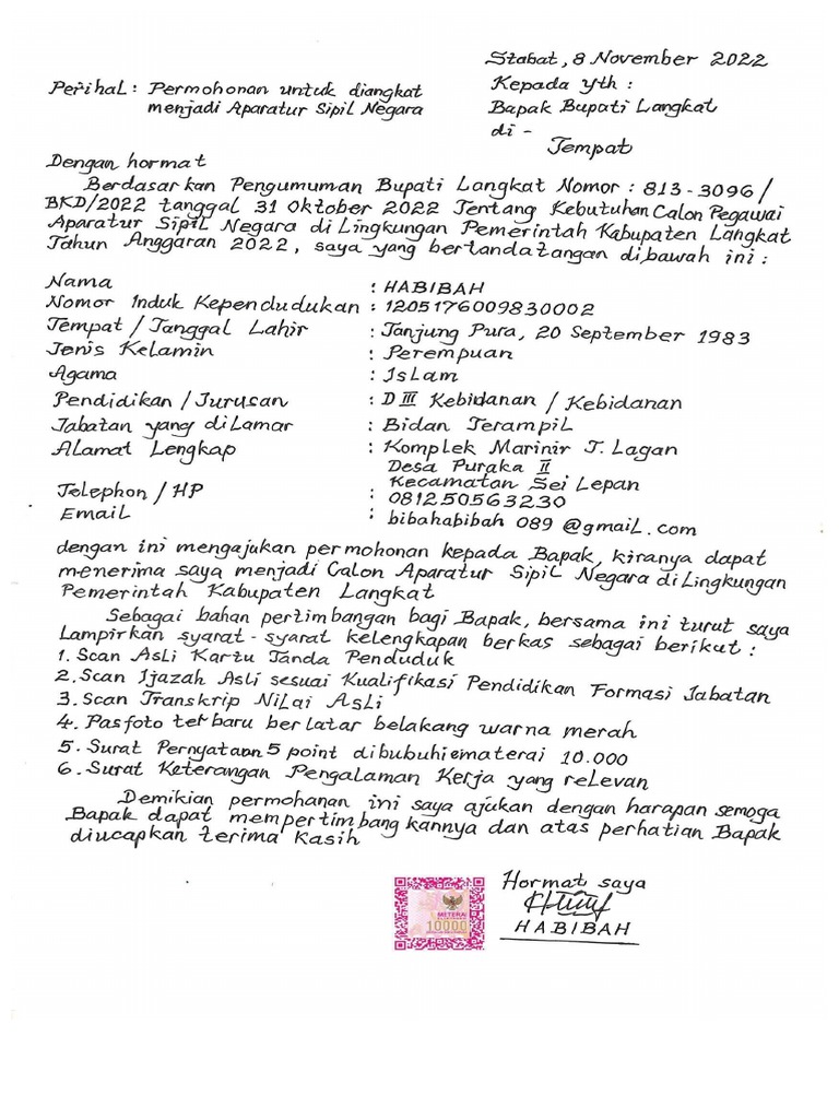 Surat Permohonan Habibah | PDF