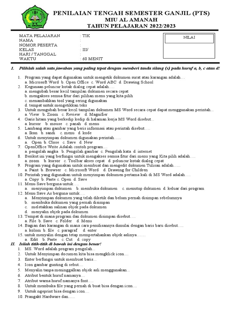 PTS Tik 3 | PDF | Karier & Perkembangan | Seni