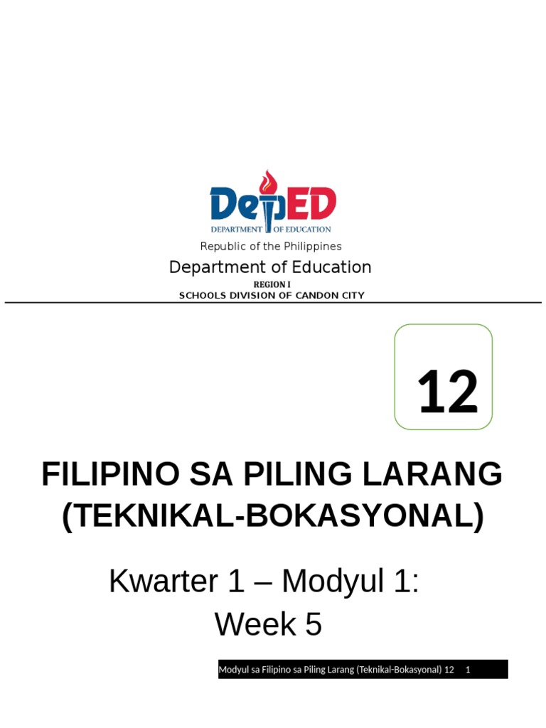 q3 Week 5 Filipino Sa Piling Larang Tech Voc | PDF