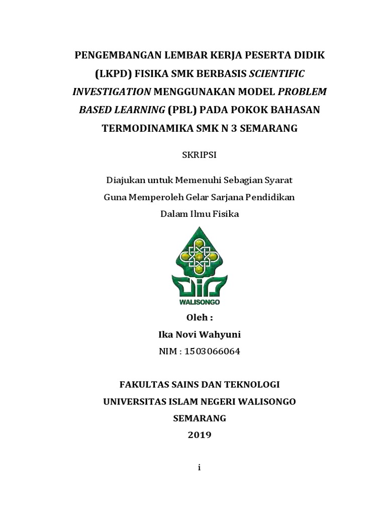 Investigation Menggunakan Model Problem Based Learning (PBL) Pada Pokok ...
