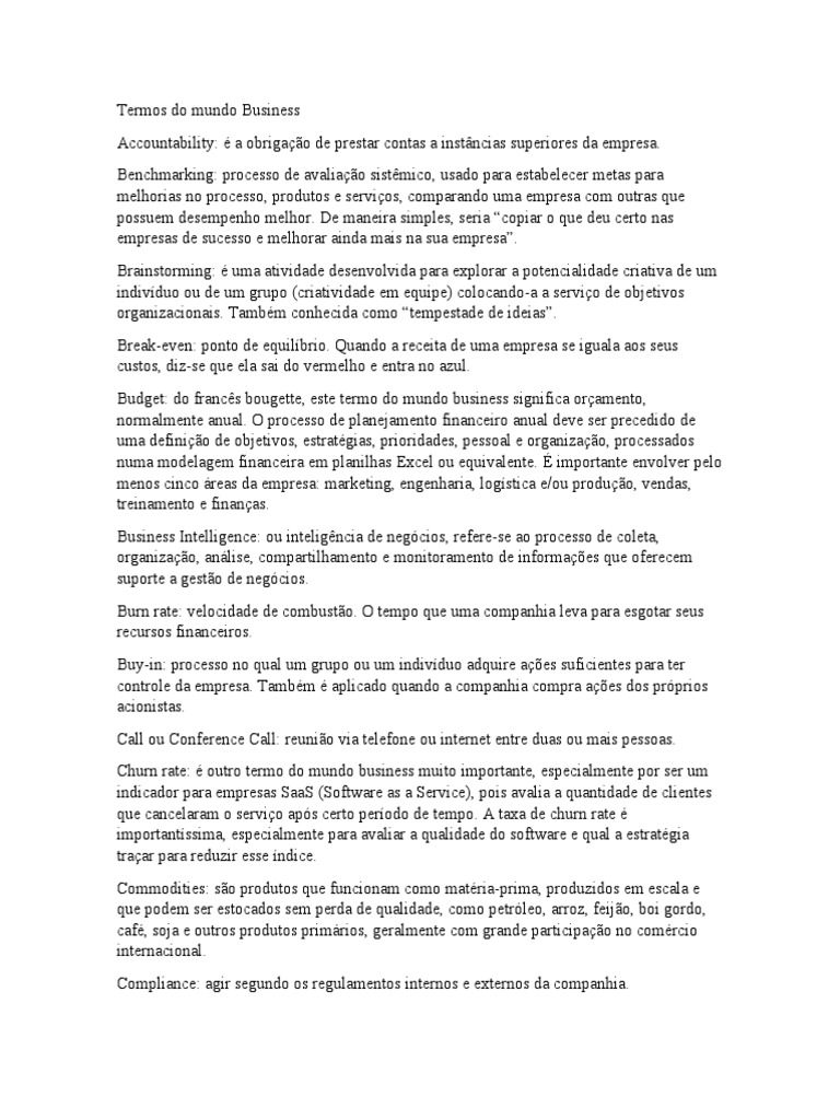 Termos Do Mundo Business | PDF | Inteligência empresarial | Gestão de relacionamento com o cliente