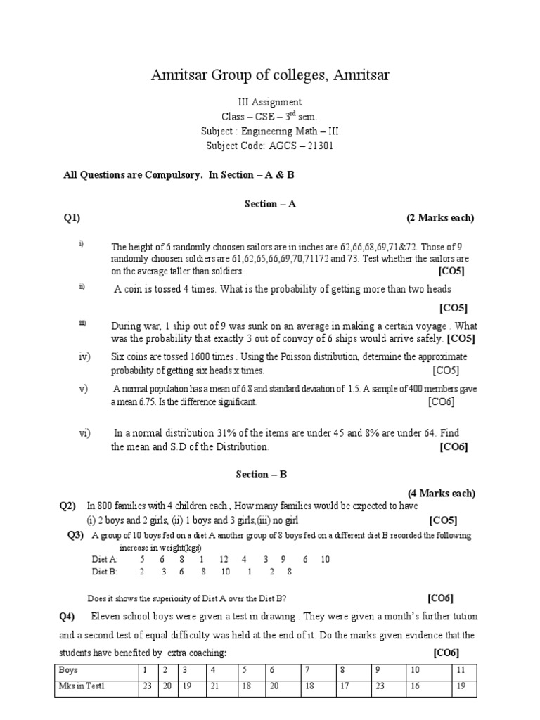 Assignment - 3 CSE 3rd Sem | PDF | Probability Theory | Statistical Theory