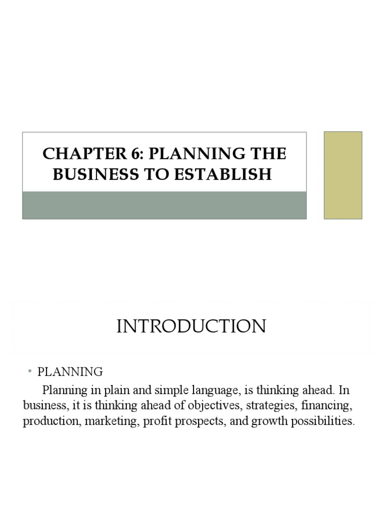 CHAPTER 6 Planning The Business To Establish | Download Free PDF ...