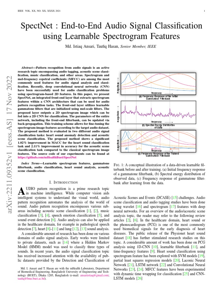 Spectnet: End-To-End Audio Signal Classification Using Learnable Spectrogram Features | PDF ...