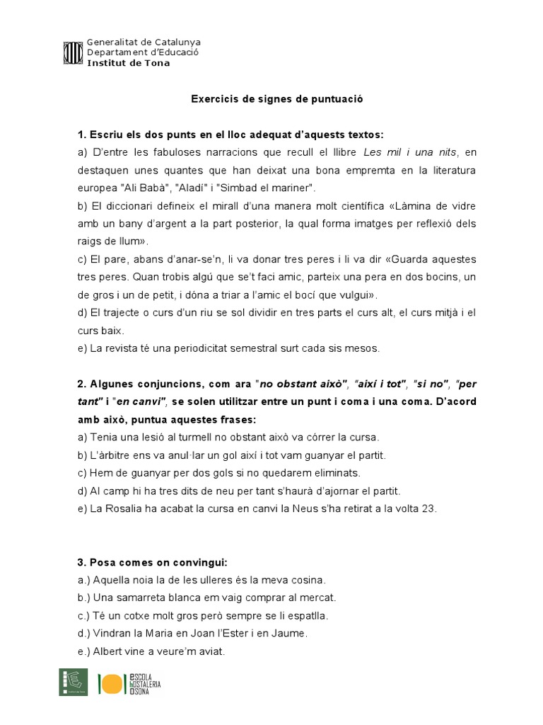 Repàs Exercicis Signes de Puntuació | PDF