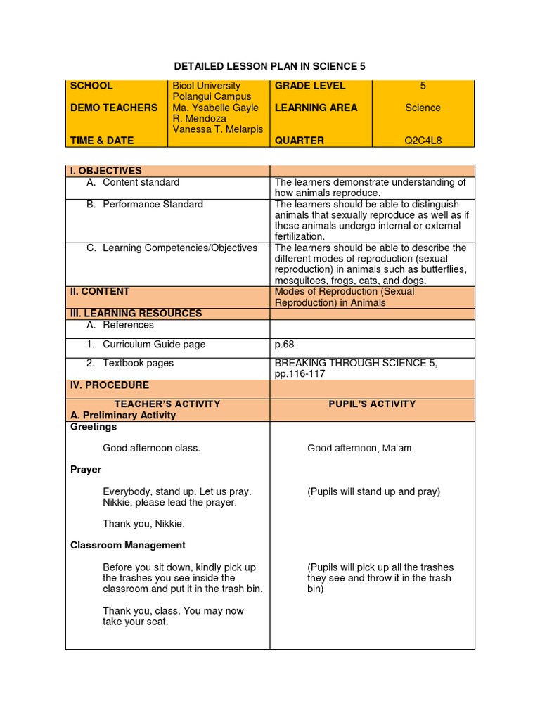 Detailed Lesson Plan in Science V | PDF | Reproduction | Fertilisation