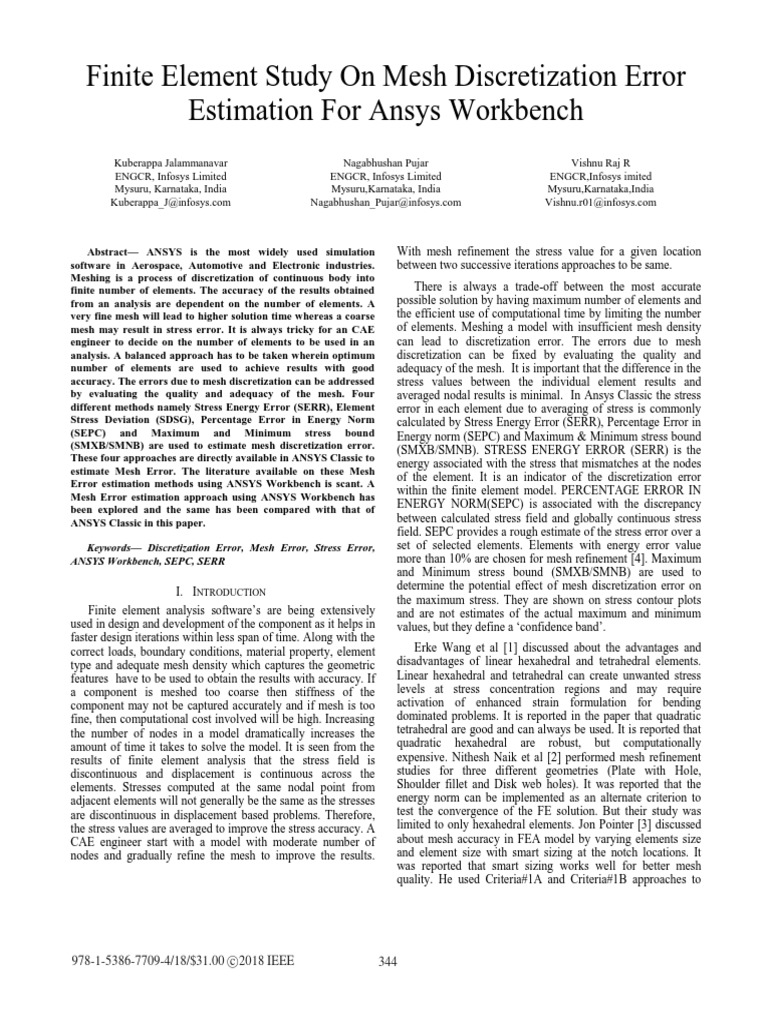 Finite Element Study On Mesh Discretization Error Estimation For Ansys Workbench | PDF