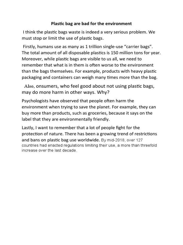 Plastic Bag Are Bad For The Environment | PDF | Science & Mathematics