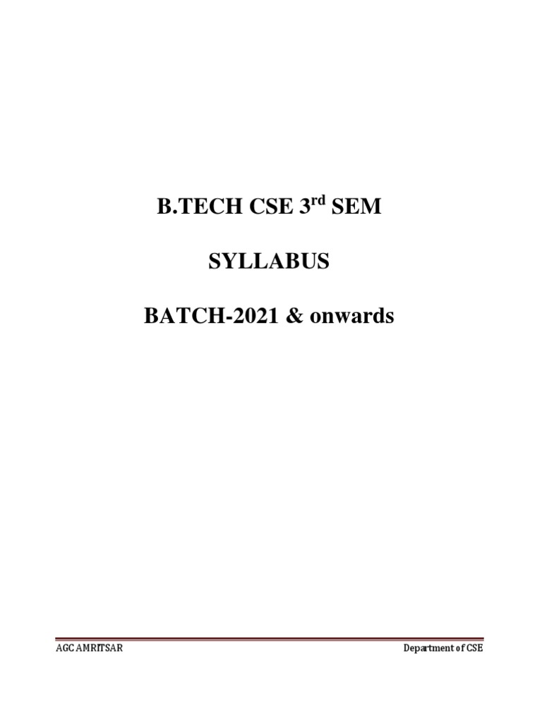 BTech CSE Sem 3 Syllabus 2021 Batch Onwards | PDF BTech CSE Sem 3 Syllabus 2021 Batch Onwards | PDF