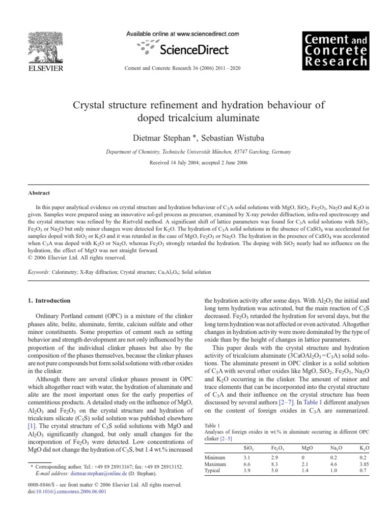 Crystal Structure Refinement and Hydration Behaviour of Doped ...