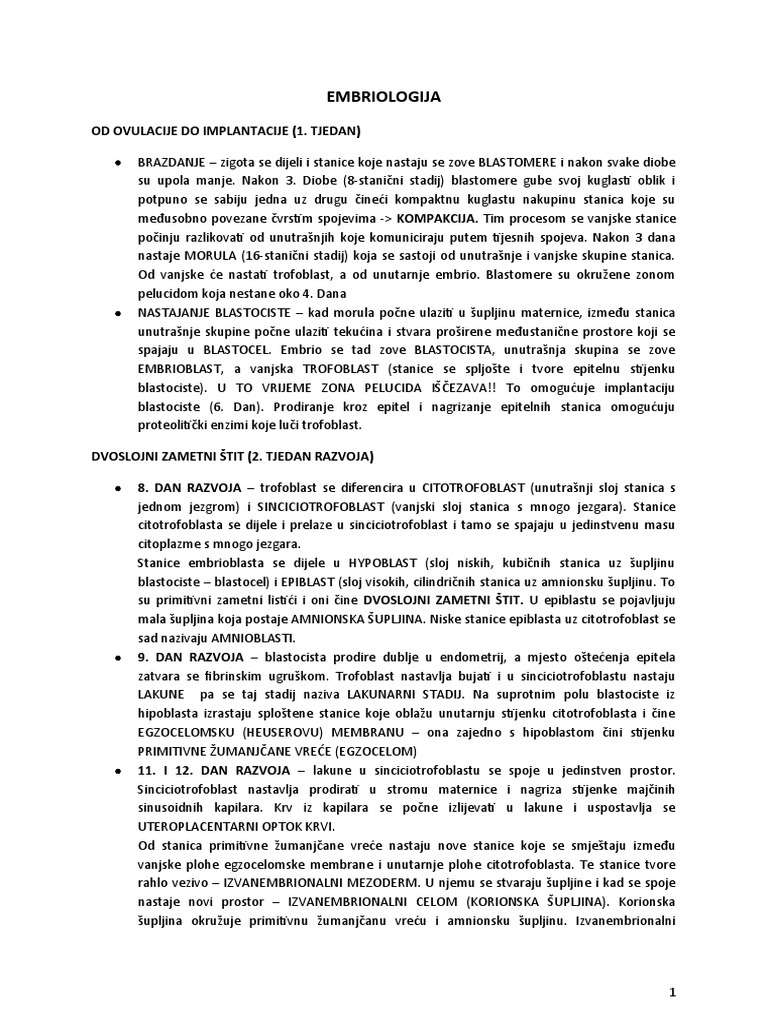 Skripta Iz Embriologije 2 | PDF