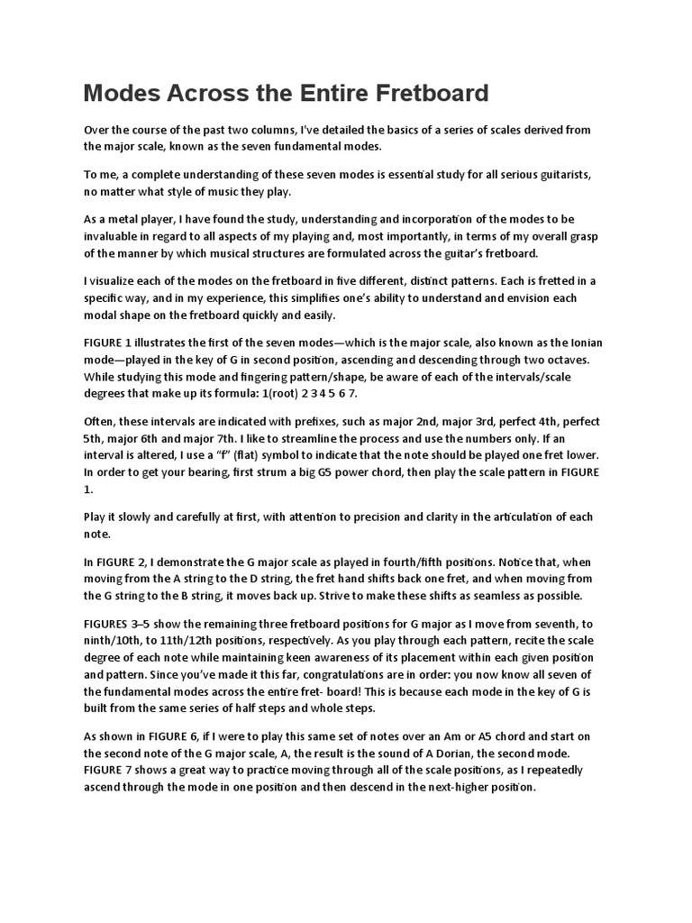 Modes Across The Entire Fretboard | PDF | Mode (Music) | Scale (Music)