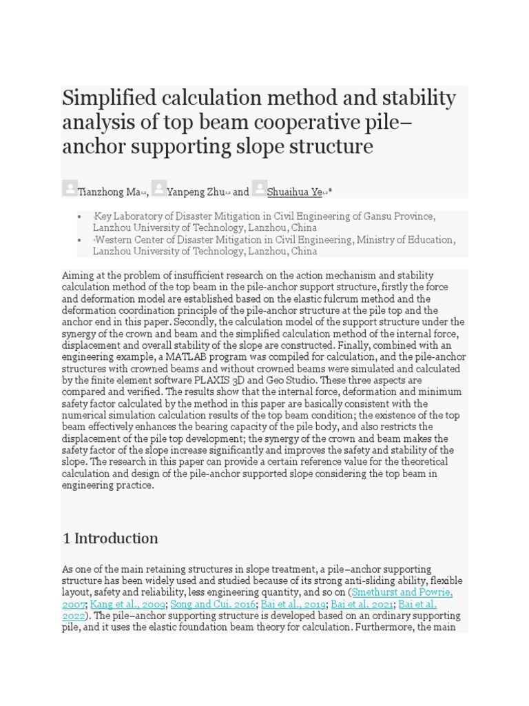 Simplified Calculation Method and Stability Analysis of Top Beam ...