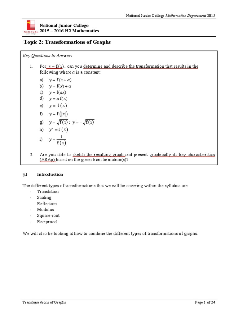 Transformations Notes Pdf Asymptote Cartesian Coordinate System