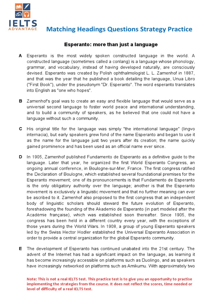 Matching Headings Questions Strategy Practice | PDF | Languages ...