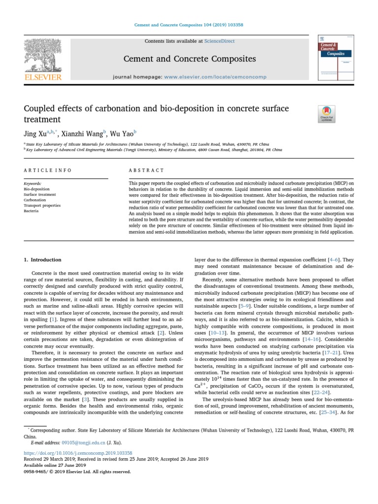 Coupled Effects of Carbonation and Bio-Deposition in Concrete Surface ...
