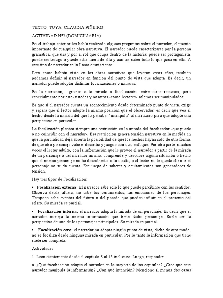 Tp2-Tuya Claudia Piñeiro | PDF | Narración