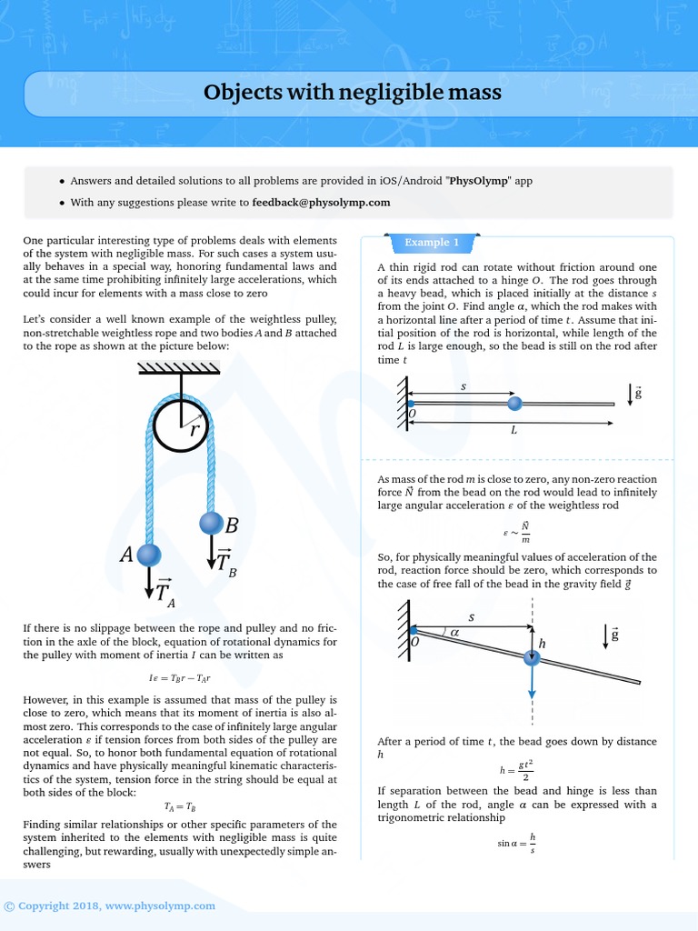 3 Objects With Negligible Mass | PDF | Force | Friction