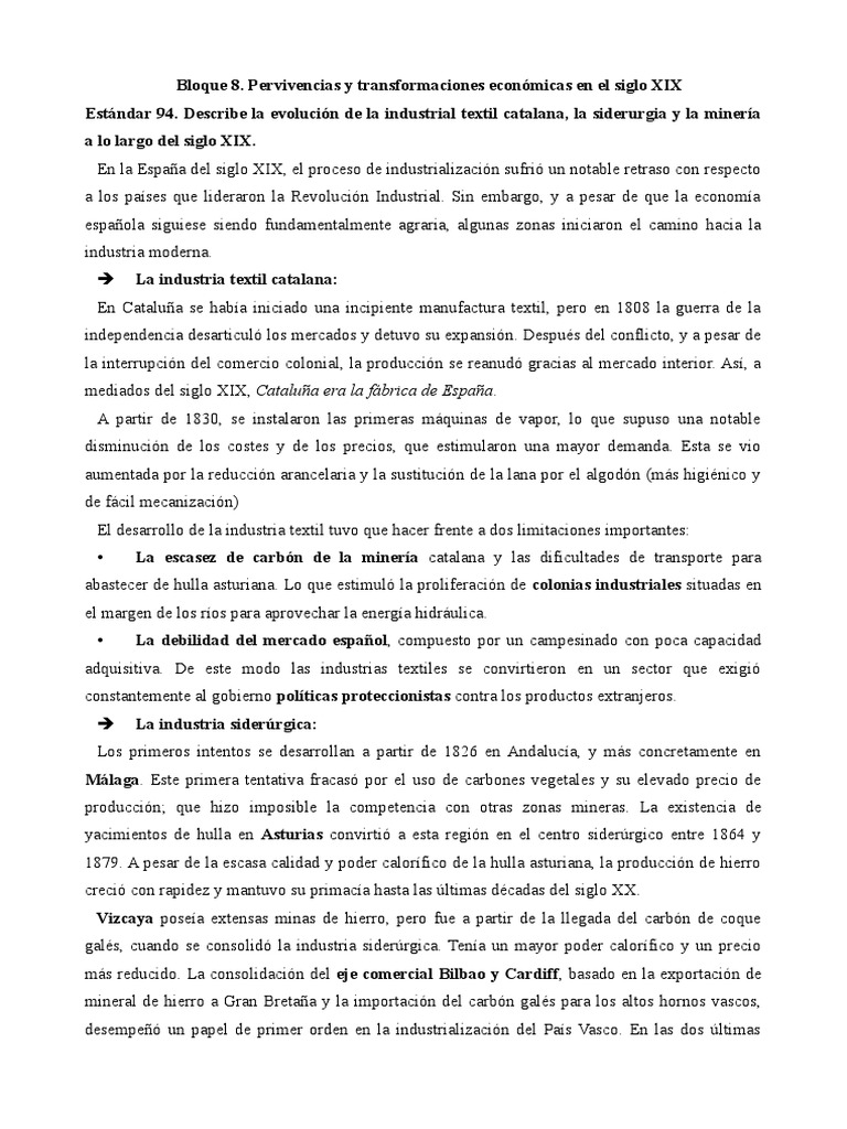 Bloque 8. Pervivencias y Transformaciones Económicas en El Siglo Xix | PDF | España | Minería