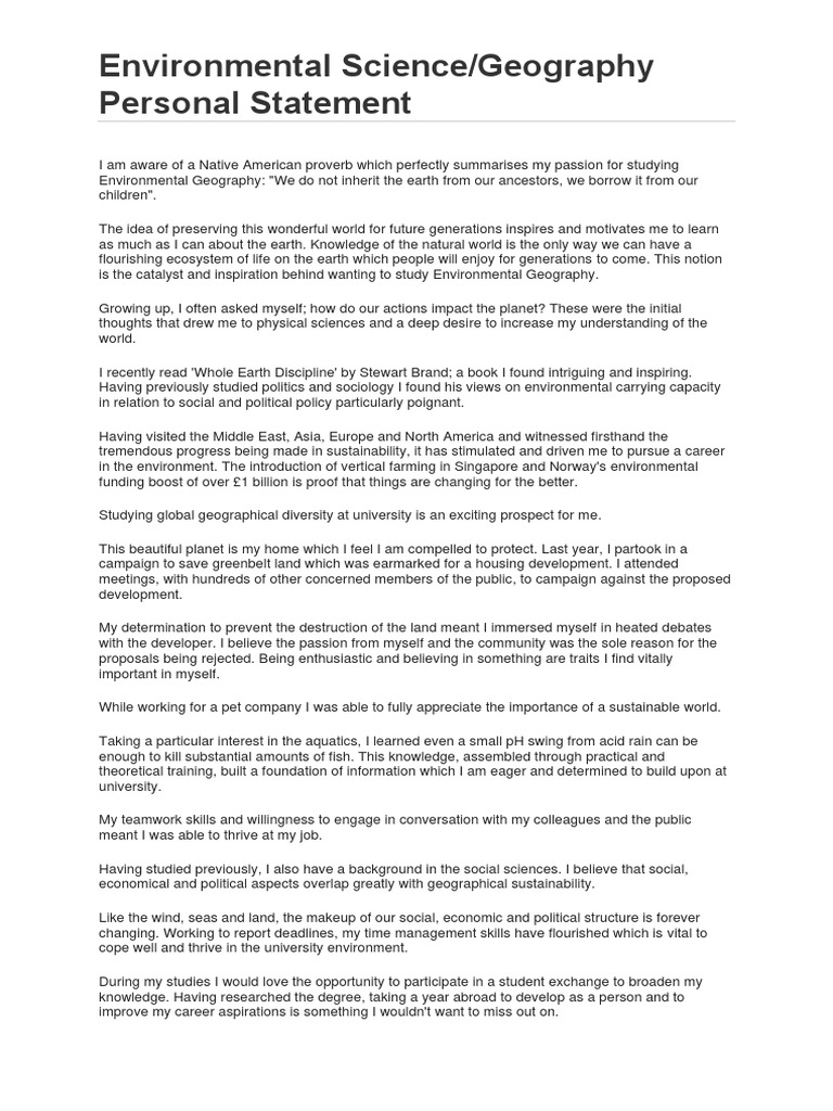 Environmental Science Geography Personal Statement | PDF ...
