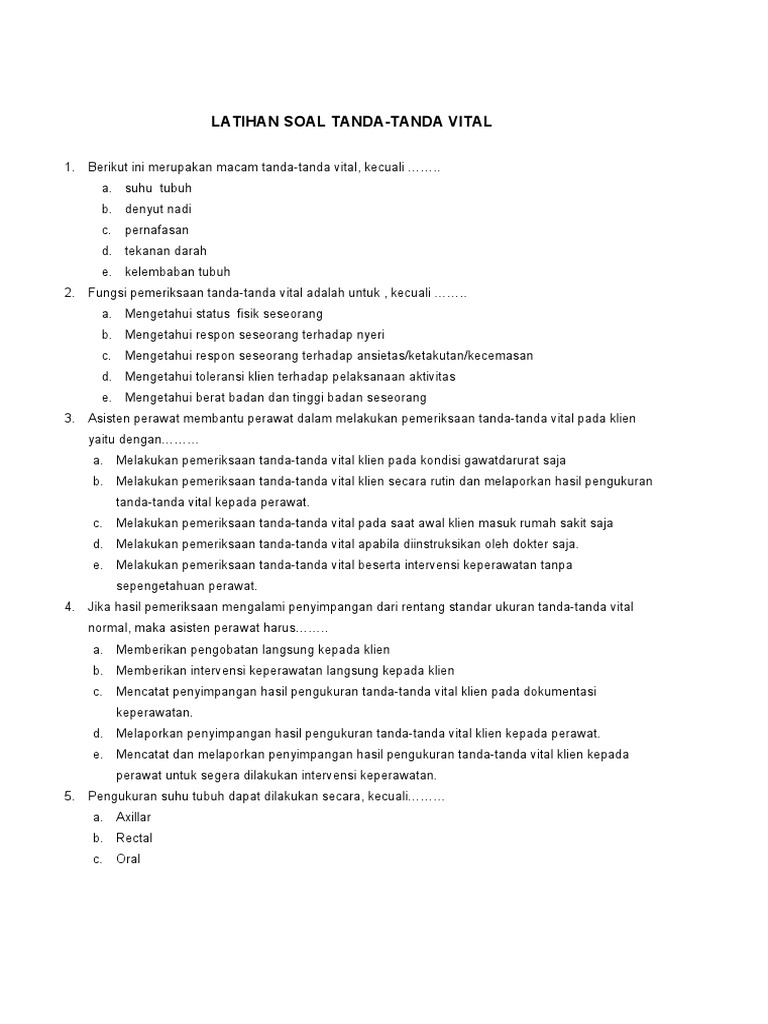 Soal Latihan Tanda Vital Kesehatan | PDF | Teknologi & Rekayasa
