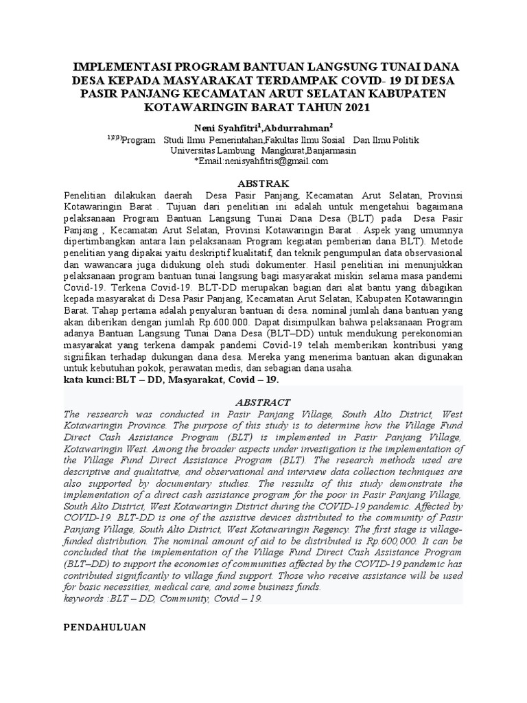 Implementasi BLT Dana Desa Pasir Panjang | PDF | Pengelolaan Keuangan ...