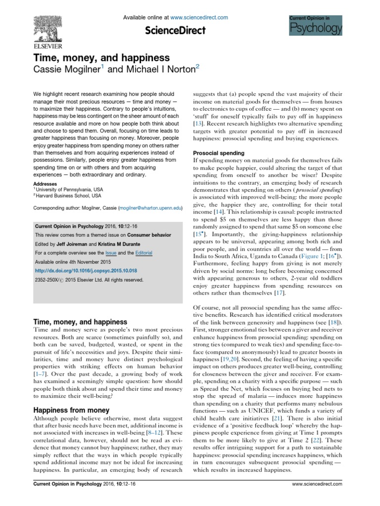Mogilner & Norton (2016) Time, Money, and Happiness | PDF | Happiness ...