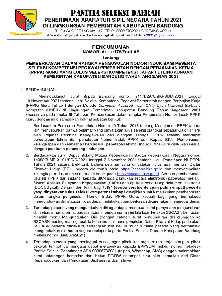 Pengumuman Pemberkasan PPPK Guru | PDF