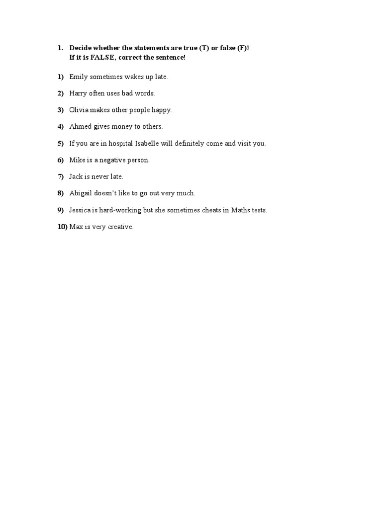 True or False | PDF | Language Arts & Discipline