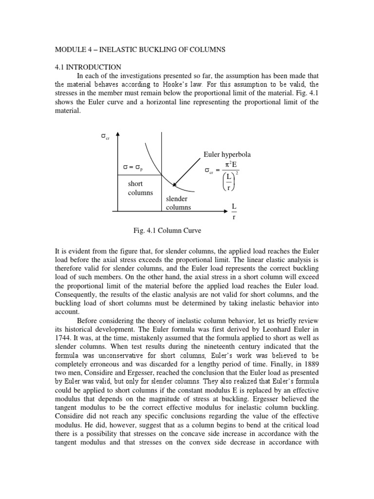 MODULE_4_-_INELASTIC_BUCKLING_OF_COLUMNS | PDF | Buckling | Young's Modulus
