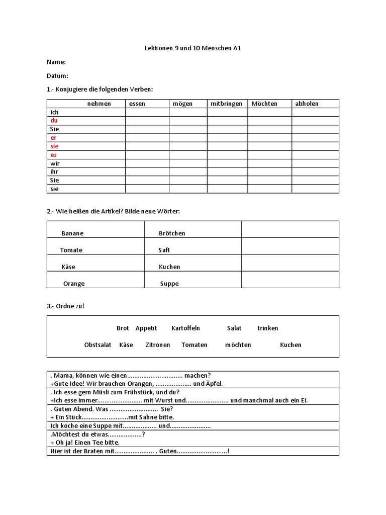 Test Menschen A1 9 Und 10 2. Version | PDF