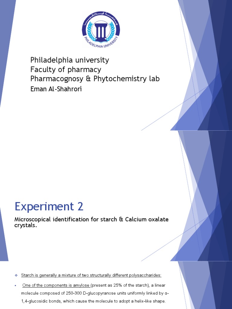 Microscopic identification of starch and calcium oxalate crystals | PDF ...