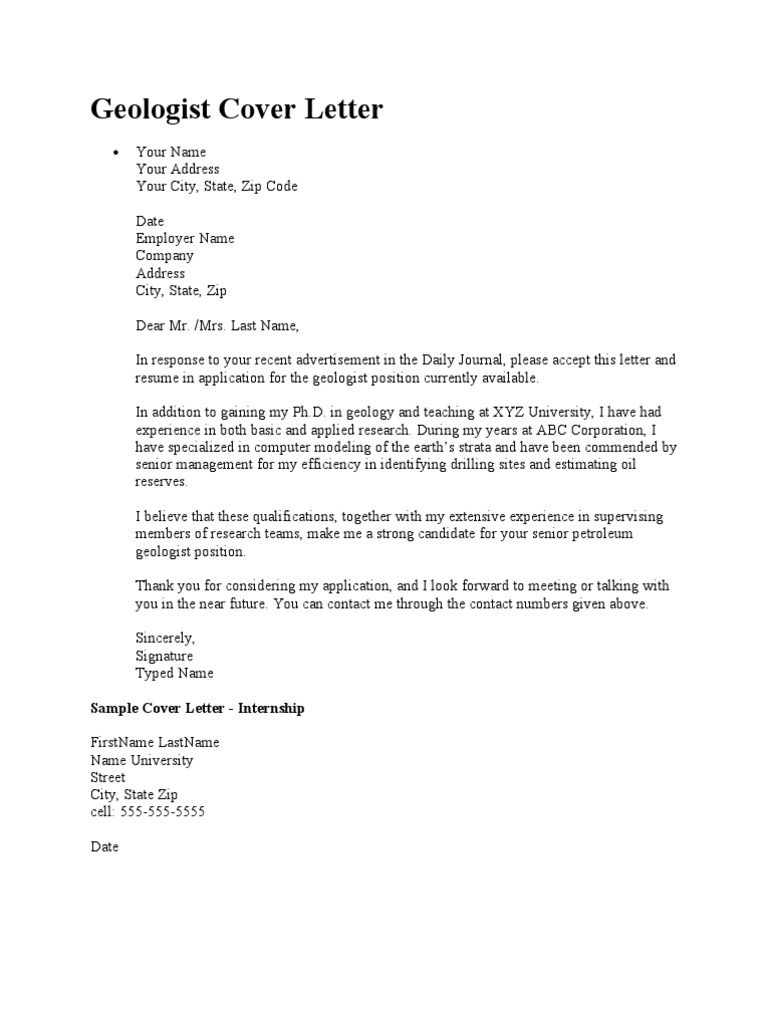 Geologist Cover Letter | PDF | Geology | Petroleum