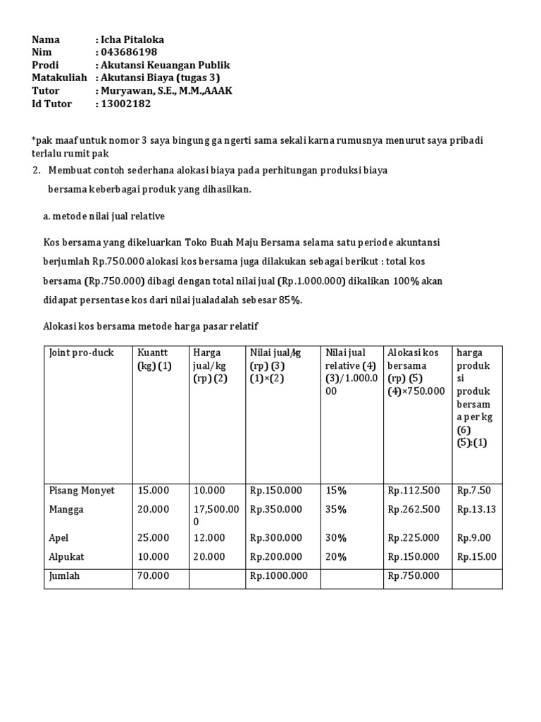 Icha Pitaloka Akutansi Biaya Tugas 3 | PDF