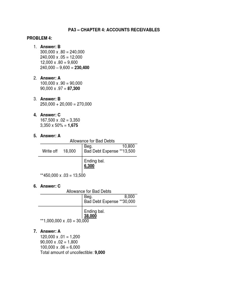 PA3 - Chapter 4 Accounts Receivables | PDF