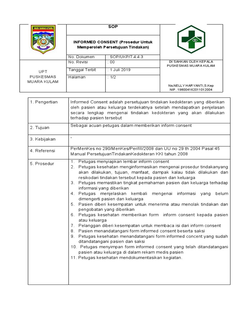 7.4.4.3 Sop Informed Consent (Prosedur Unt Memperoleh Persetujuan Pasien) | PDF