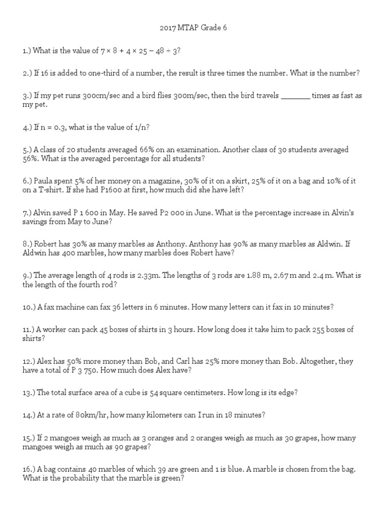 2017 MTAP Grade 6 | PDF | Area | Elementary Mathematics